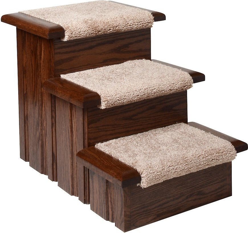 PREMIER PET STEPS 3 Step Carpet Thread Dog & Cat Stairs, Walnut - Chewy.com