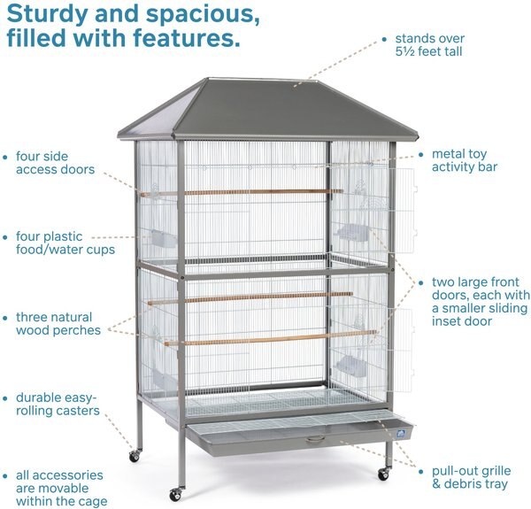 PREVUE PET PRODUCTS Charming Aviary Flight Rolling Base Bird Cage, Gray ...