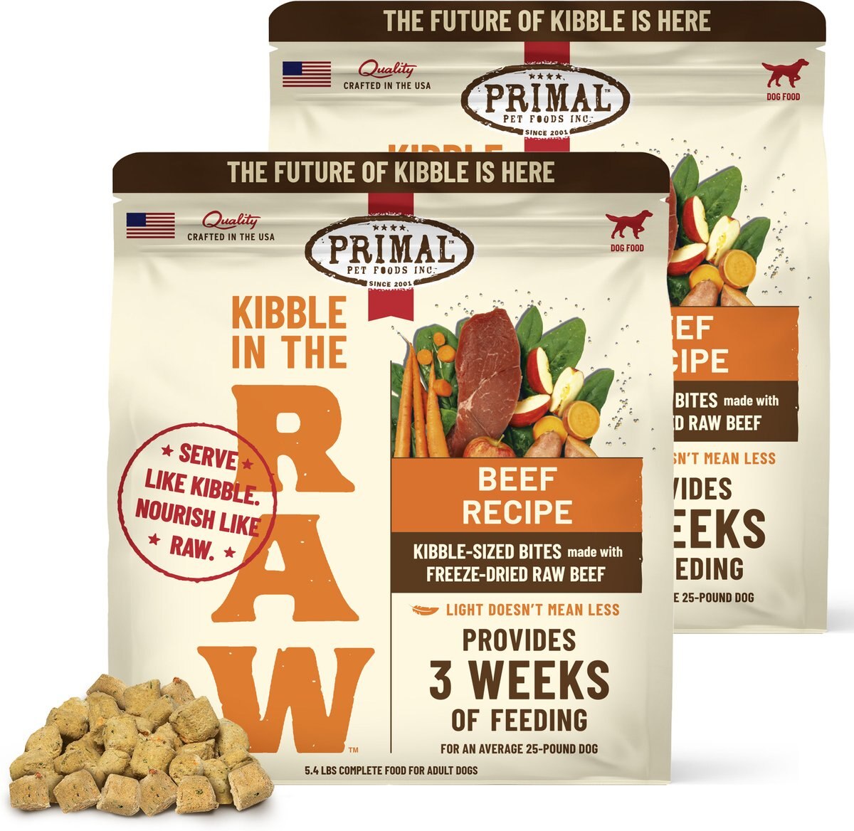 PRIMAL Kibble in the Raw Beef Recipe Non-GMO Freeze-Dried Dog Food, 86. ...