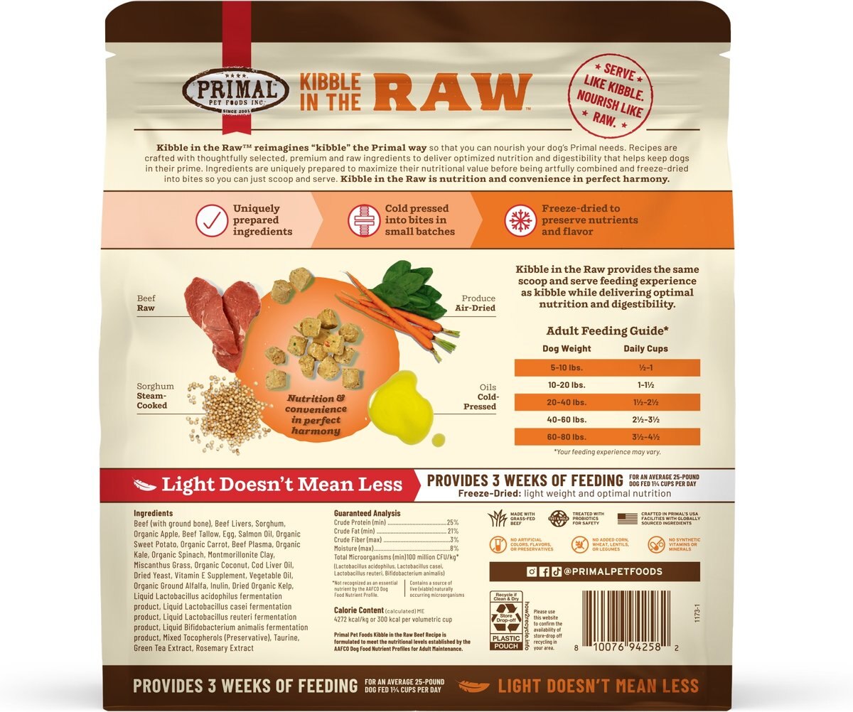 PRIMAL Kibble in the Raw Beef Recipe Non-GMO Freeze-Dried Dog Food, 86. ...