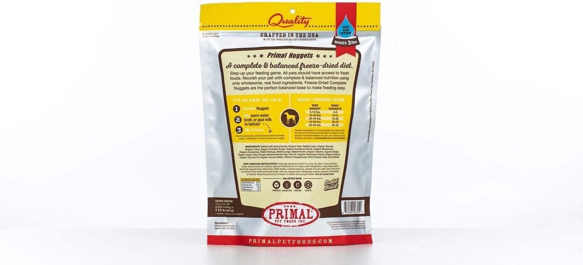 PRIMAL Rabbit Formula Nuggets Grain-Free Raw Freeze-Dried Dog Food, 14 ...