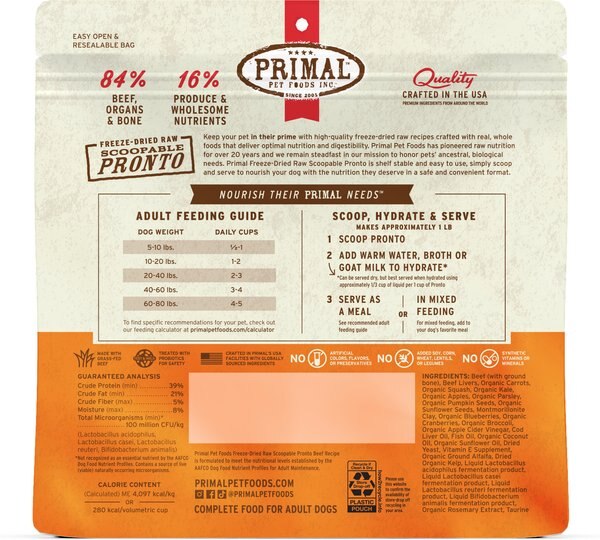 PRIMAL Raw Pronto Beef Recipe Dog Freeze-Dried Food, 16-oz bag - Chewy.com