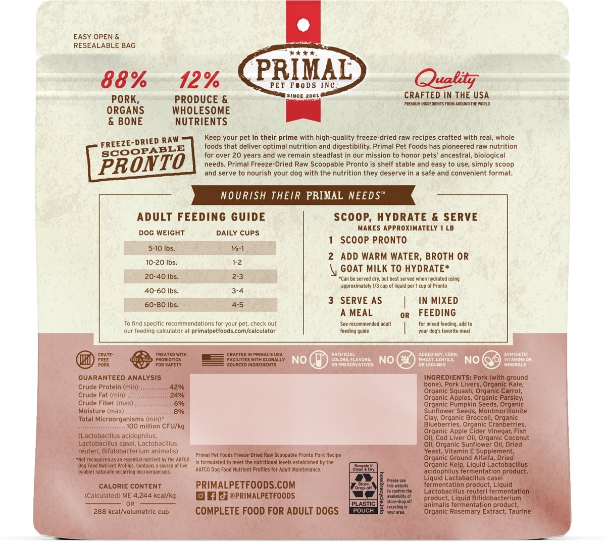 PRIMAL Raw Pronto Pork Recipe Dog Freeze-Dried Food, 16-oz bag - Chewy.com