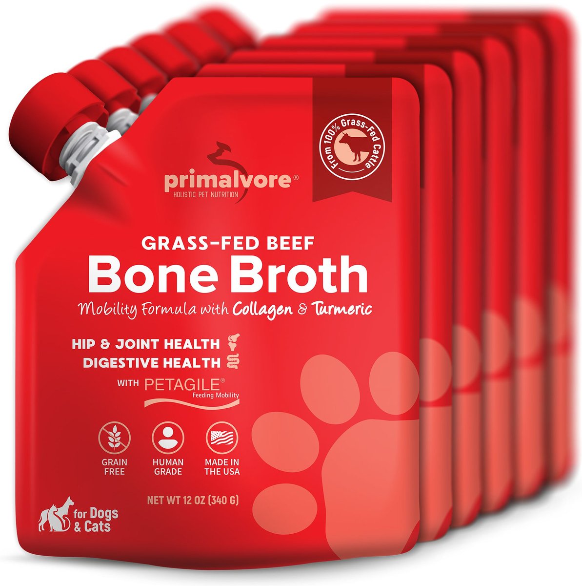 PRIMALVORE Grass-Fed Beef Bone Broth with Collagen + Turmeric Dog & Cat ...