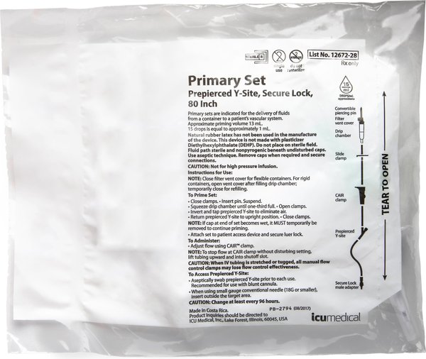 Primary IV Set, Macrobore Prepierced Y-Site 80-in, 15 Drops per mL ...