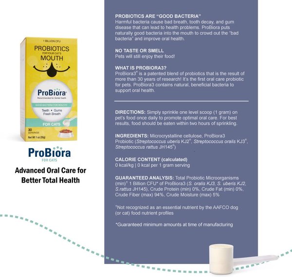 PROBIORA Oral Care Probiotic Cat Dental Supplement, 30 count - Chewy.com