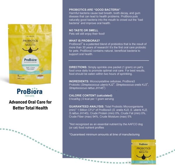 PROBIORA Probiotic Oral Care Cat Supplement, 1-oz bag - Chewy.com