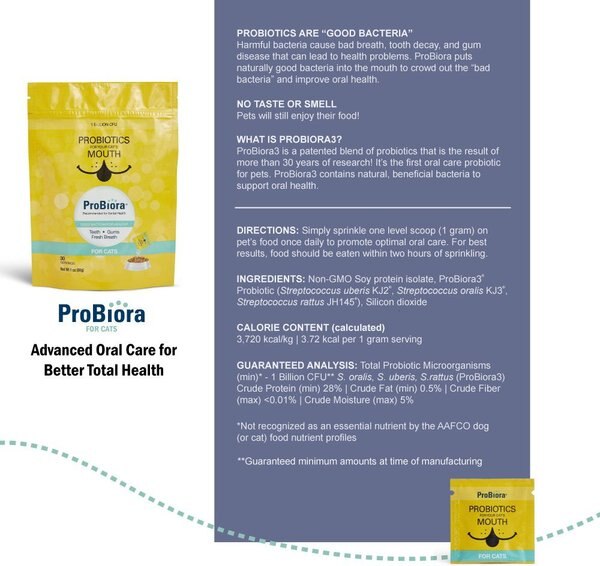 PROBIORA Probiotic Oral Care Cat Supplement, 1-oz bag - Chewy.com