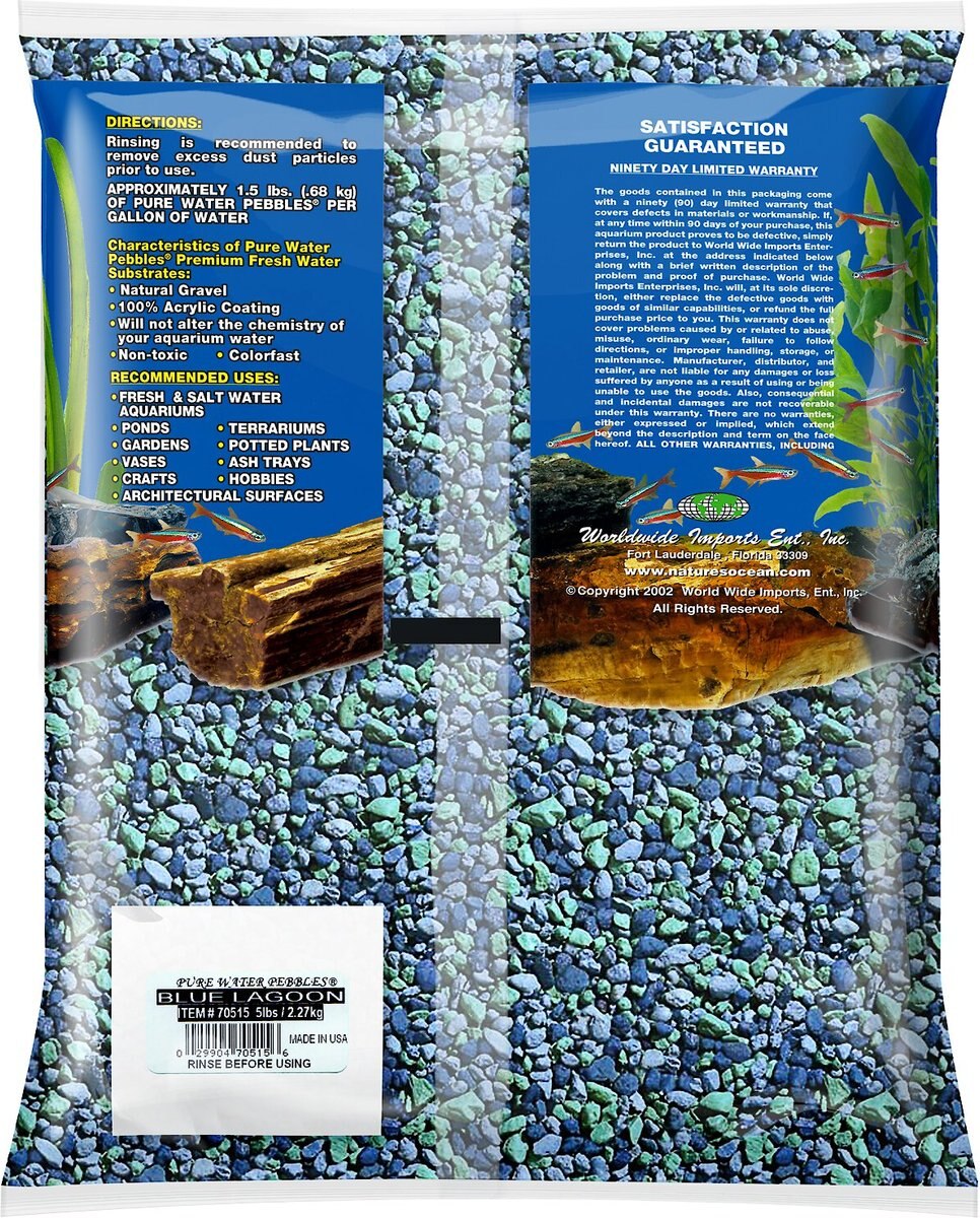 PURE WATER PEBBLES Coated Aquarium Gravel, Blue Lagoon, 5-lb bag ...