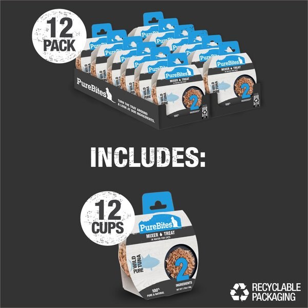 PUREBITES Mixers 100% Wild Skipjack Tuna in Water Cat Food Topping, 1. ...