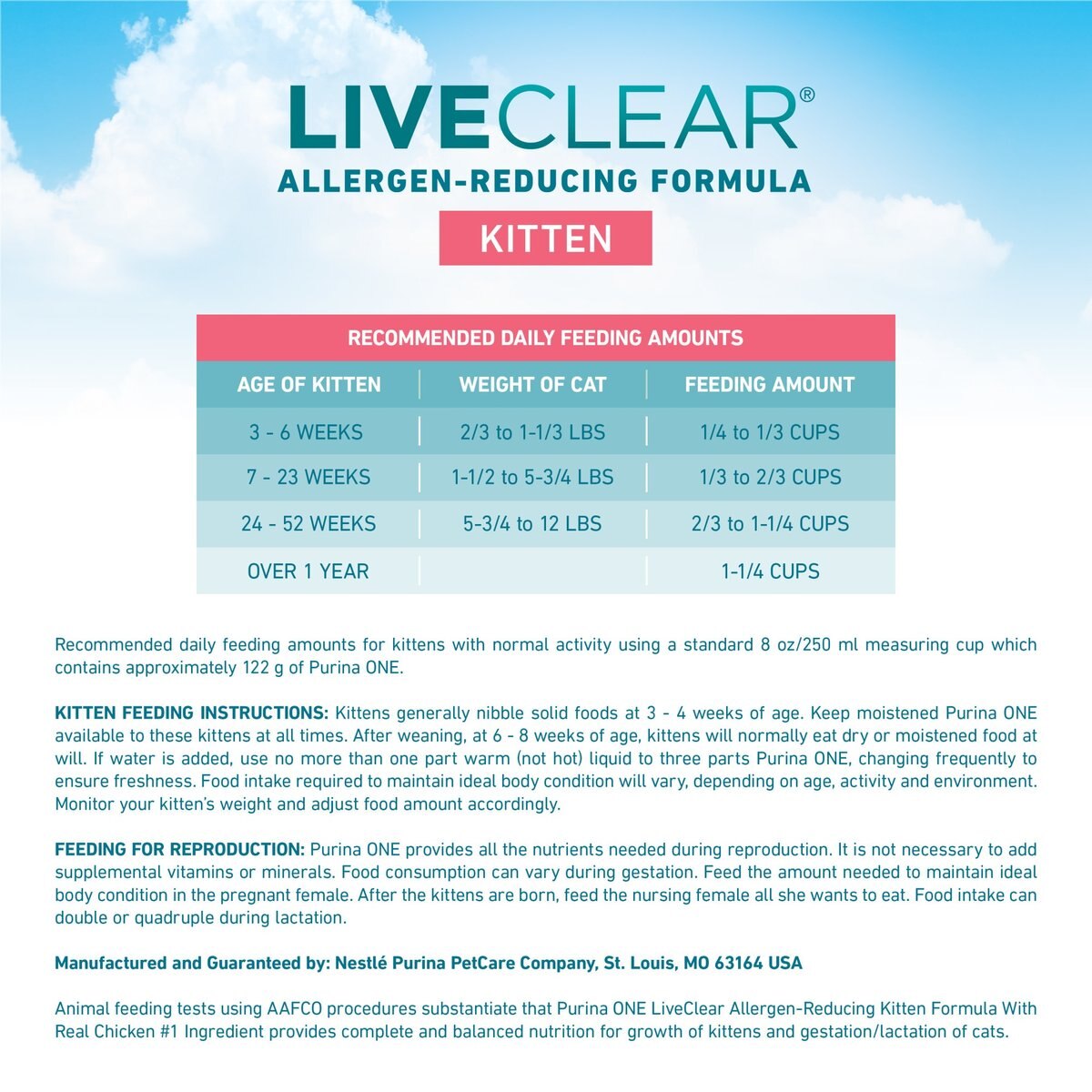 PURINA ONE LiveClear Allergen-Reducing Formula Chicken Flavor Natural ...