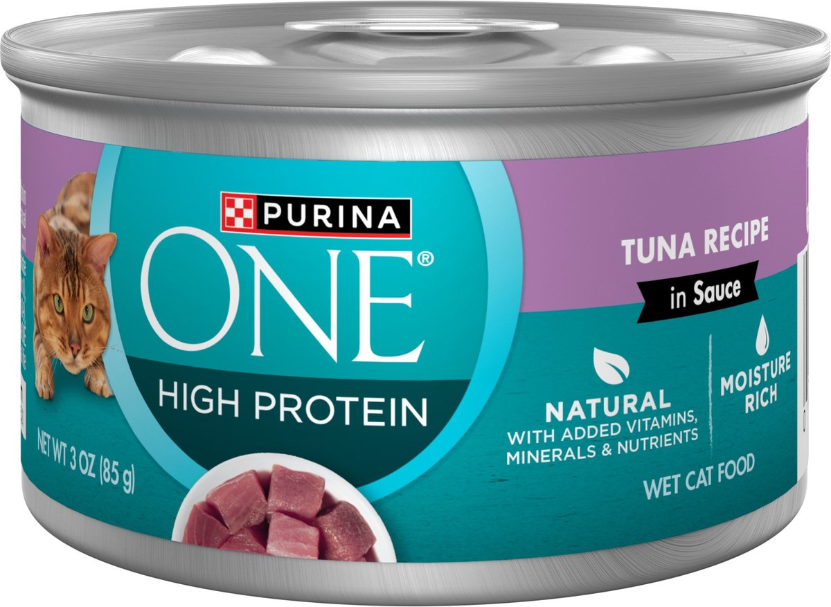 PURINA ONE Natural Tuna in Sauce High Protein Wet Cat Food, 3-oz can ...