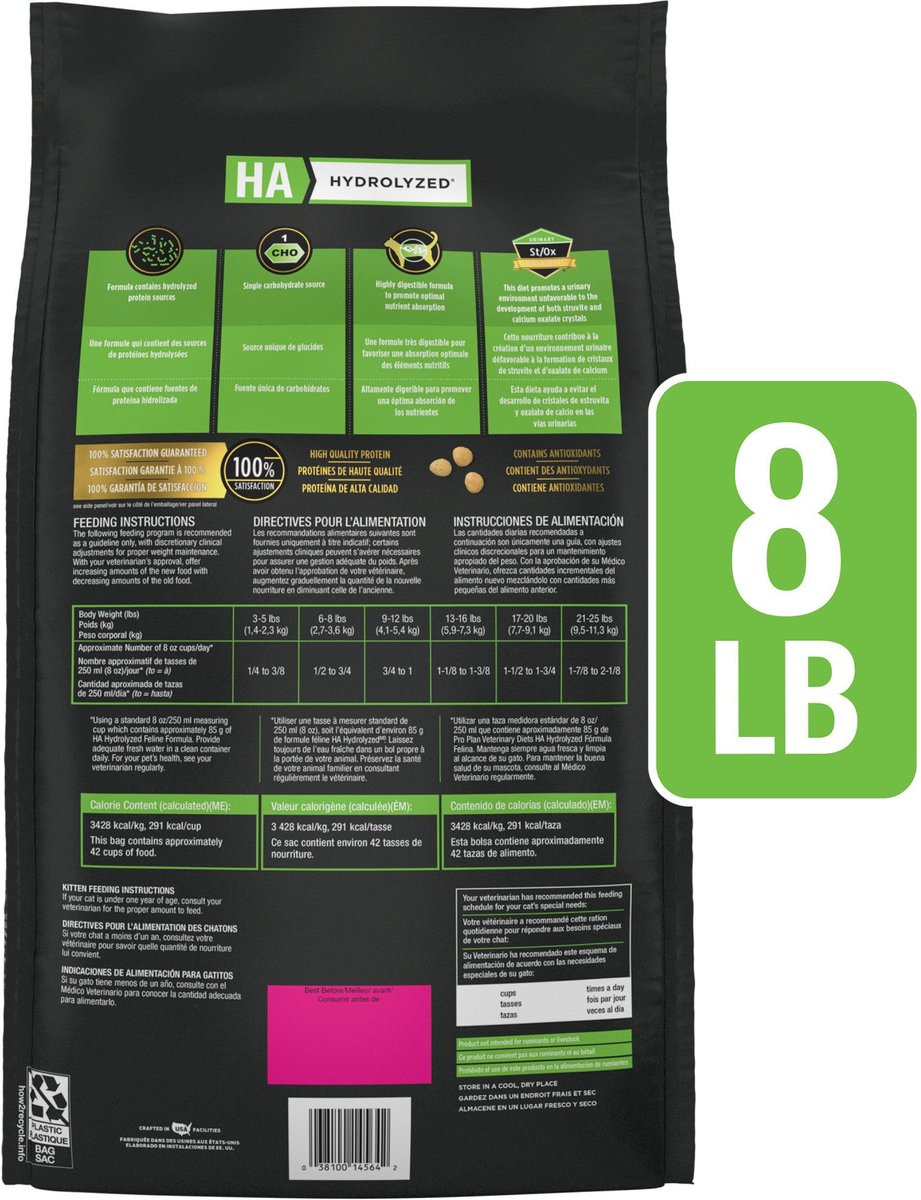 PURINA PRO PLAN VETERINARY DIETS HA Hydrolyzed Dry Cat Food, 8-lb bag ...