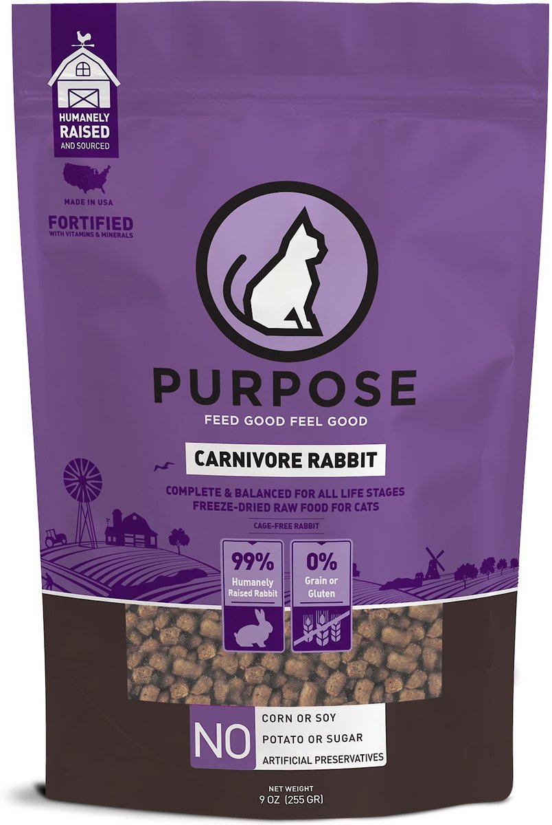 PURPOSE Carnivore Rabbit Freeze-Dried Grain-Free Raw Cat Food, 9-oz bag ...