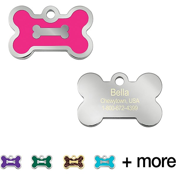 QUICK-TAG Diva Bone & Etched Crown Personalized Dog ID Tag, Rose Gold ...