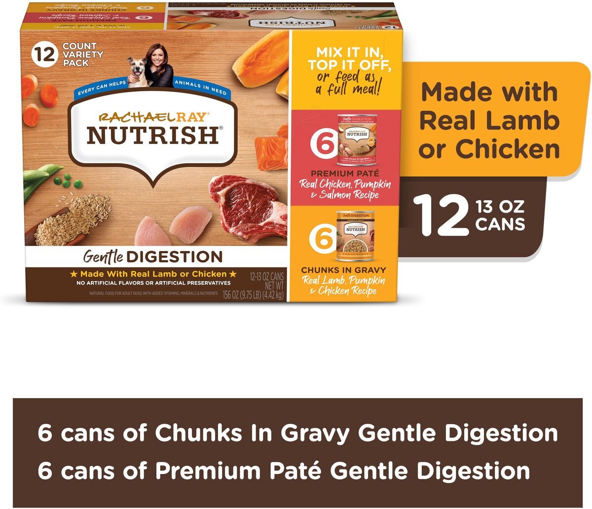 RACHAEL RAY NUTRISH Gentle Digestion Variety Pack Canned Dog Food, 13-oz can, case of 12 - Chewy.com