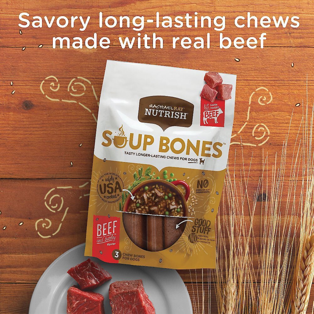 RACHAEL RAY NUTRISH Soup Bones Beef & Barley Flavor Chews Dog Treats ...