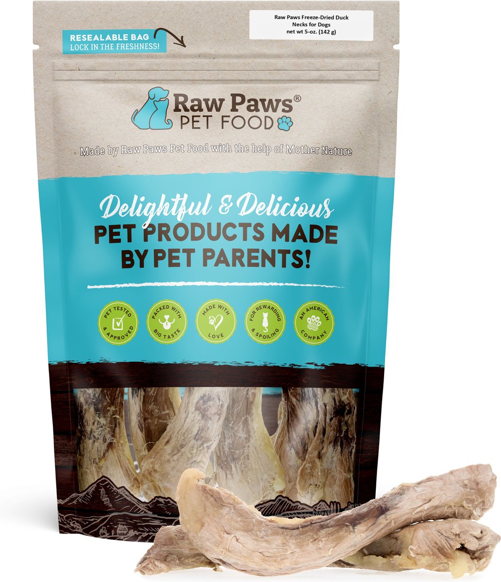 RAW PAWS Freeze-Dried Duck Neck Raw Dog Chew, 5-oz bag - Chewy.com