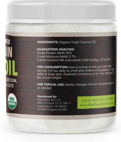 RAW PAWS Organic Virgin Coconut Oil for Dogs & Cats, Skin & Coat ...