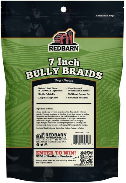 REDBARN Premium 7" Braided Bully Sticks Dog Treats, 3 count - Chewy.com