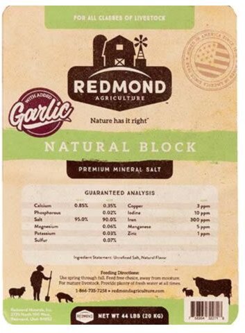 REDMOND Natural Salt with Garlic Block Supplement for Farm Animals, 44 ...