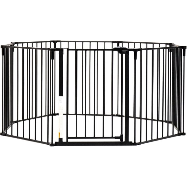 REGALO Pet Plastic Play Pen & Super Wide Dog Gate with Door, Gray ...