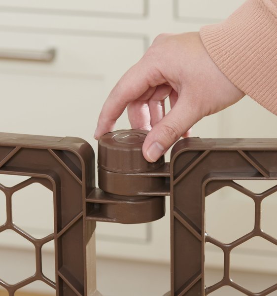 REGALO Pet Plastic Play Pen & Super Wide Dog Gate with Door, Brown ...