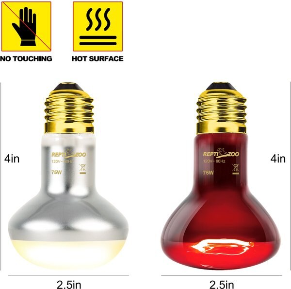 REPTI ZOO Basking Spot Lamp & Nocturnal Infrared Heat Lamp-75W Reptile Bulb, Multicolor, 4 count ...