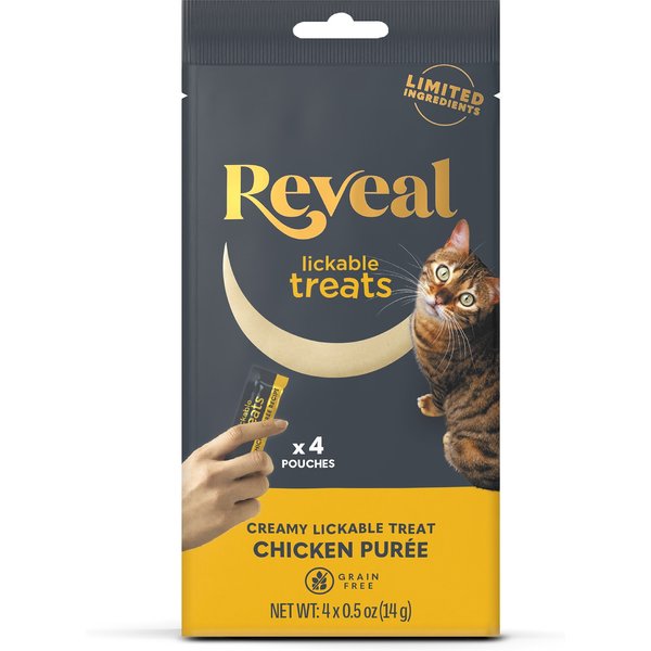 REVEAL Chicken Puree Grain-Free Lickable Cat Treats, 0.5-oz sachet, 4 ...