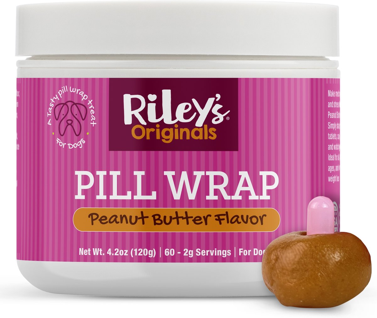 RILEY'S Delicious Peanut Butter Flavored Pill Wrap Dog Treat, 4.2-oz ...