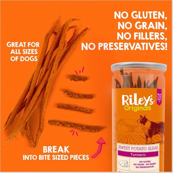 RILEY'S Slims Dried Sweet Potato with Turmeric Dog Treats, 7.5-oz jar ...