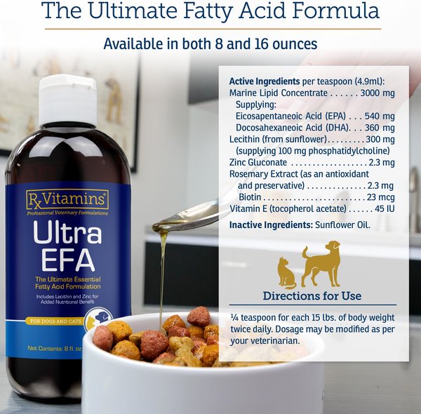 RX VITAMINS Ultra EFA Liquid Skin & Coat Supplement for Cats & Dogs, 8 ...