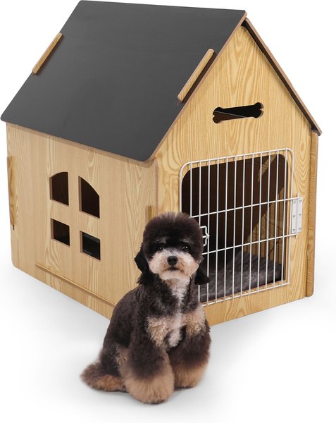 RYPETMIA Indoor Wooden Dog & Cat House with Bed, Light Wood, Medium ...