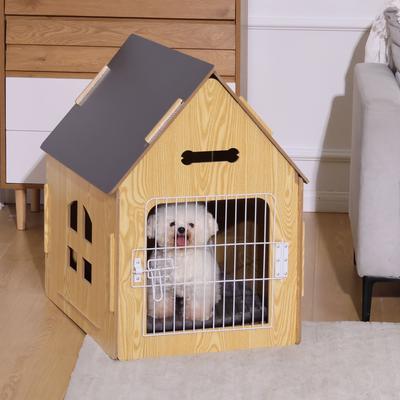 RYPETMIA Indoor Wooden Dog & Cat House with Bed, Light Wood, Medium ...