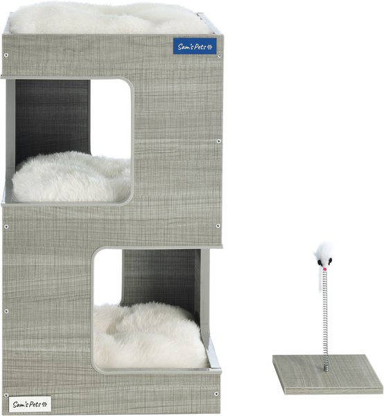 SAM'S PETS Escher 23.5-in Faux Fur Cat Tree & Condo, Grey - Chewy.com