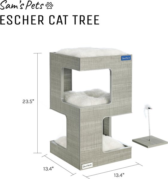 SAM'S PETS Escher 23.5-in Faux Fur Cat Tree & Condo, Grey - Chewy.com