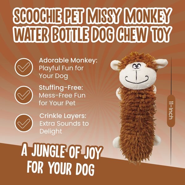 SCOOCHIE PET Missy Monkey Water Bottle Dog Chew Toy, 11-in - Chewy.com