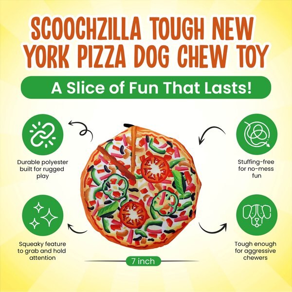 SCOOCHIE PET Scoochzilla Tough New York Pizza Squeaky Dog Chew Toy, 7 ...