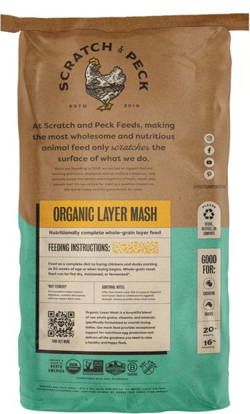 SCRATCH AND PECK FEEDS Organic Chicken & Duck Feed 16% Layer Mash, 25 ...