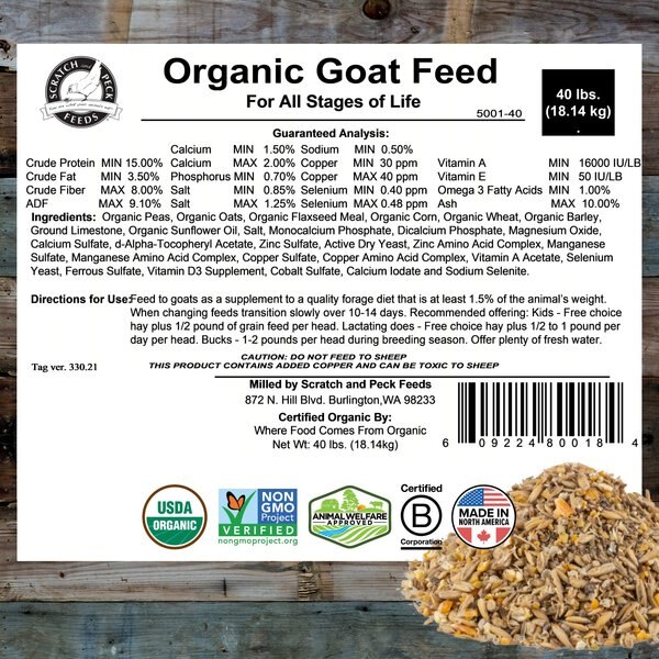 SCRATCH AND PECK FEEDS Organic Goat Feed Whole Grain Mash, 40-lb bag ...