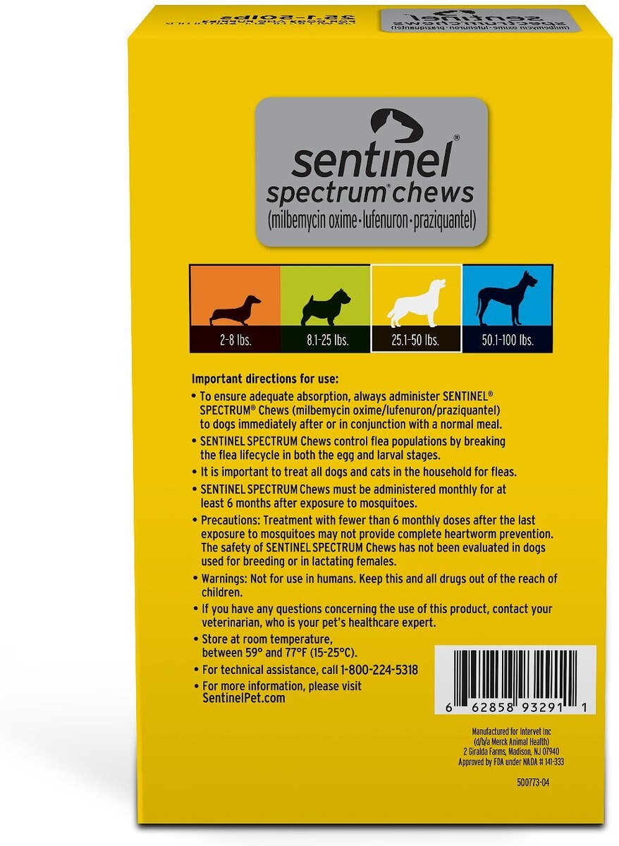SENTINEL SPECTRUM Chew for Dogs, 25.1-50 lbs, (Yellow Box) - Easy ...