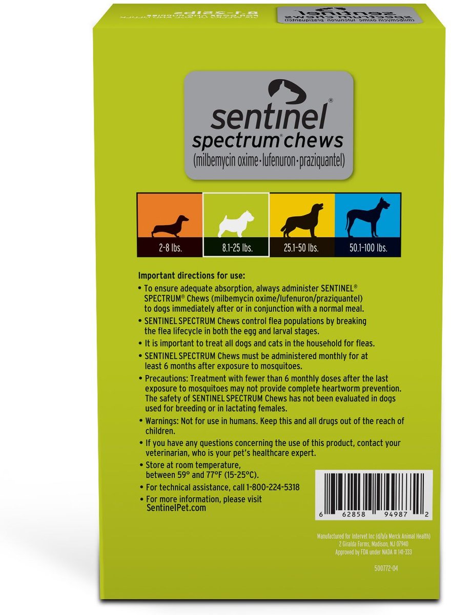 SENTINEL SPECTRUM Chew for Dogs, 8.1-25 lbs, (Green Box) - Easy Refills ...