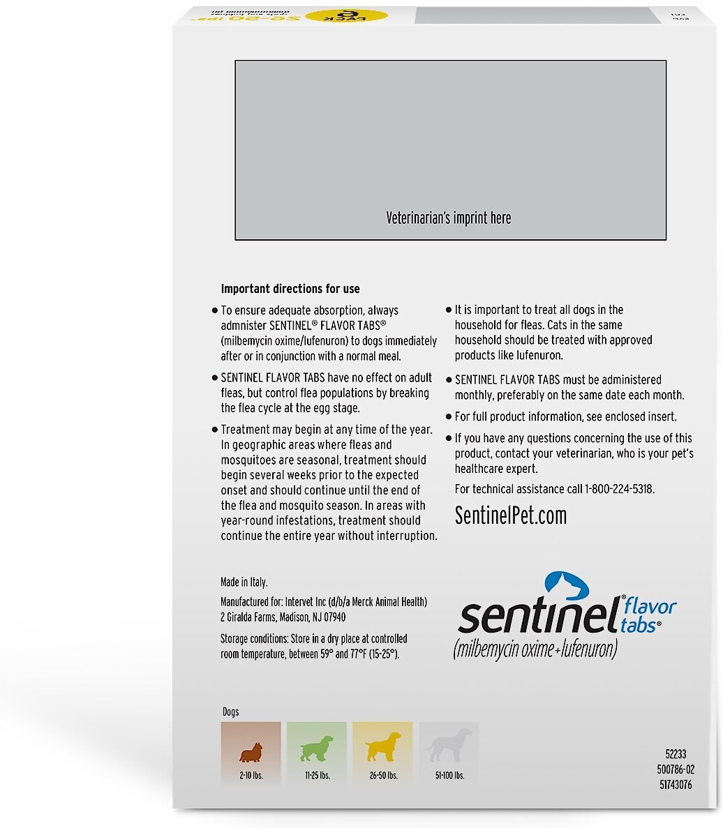 SENTINEL Tablet for Dogs, 26-50 lbs, (Yellow Box) - Easy Refills | Chewy Rx