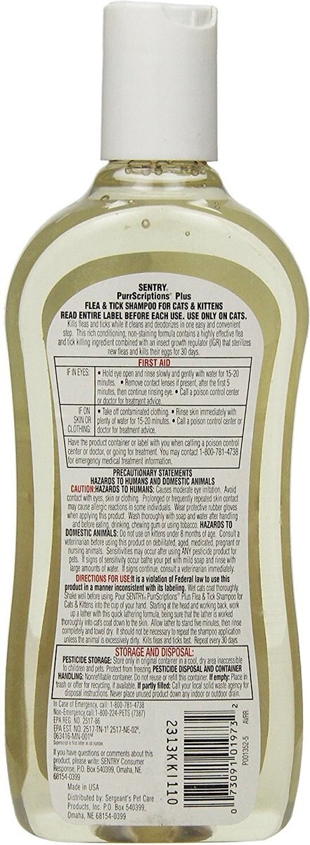 SENTRY PurrScriptions Plus Flea & Tick Shampoo for Cats, 12-oz bottle ...
