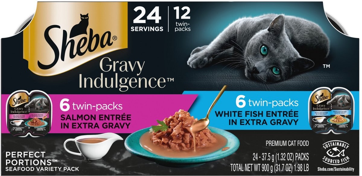 SHEBA Gravy Indulgence Salmon & White Fish in Gravy Variety Pack Grain ...