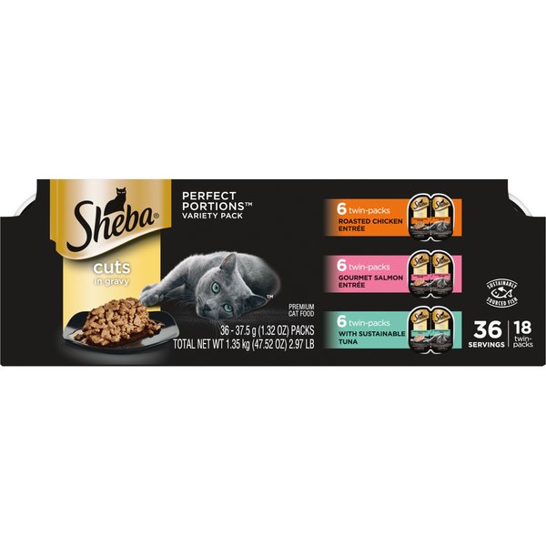 SHEBA Perfect Portions Grain-Free Roasted Chicken, Gourmet Salmon ...