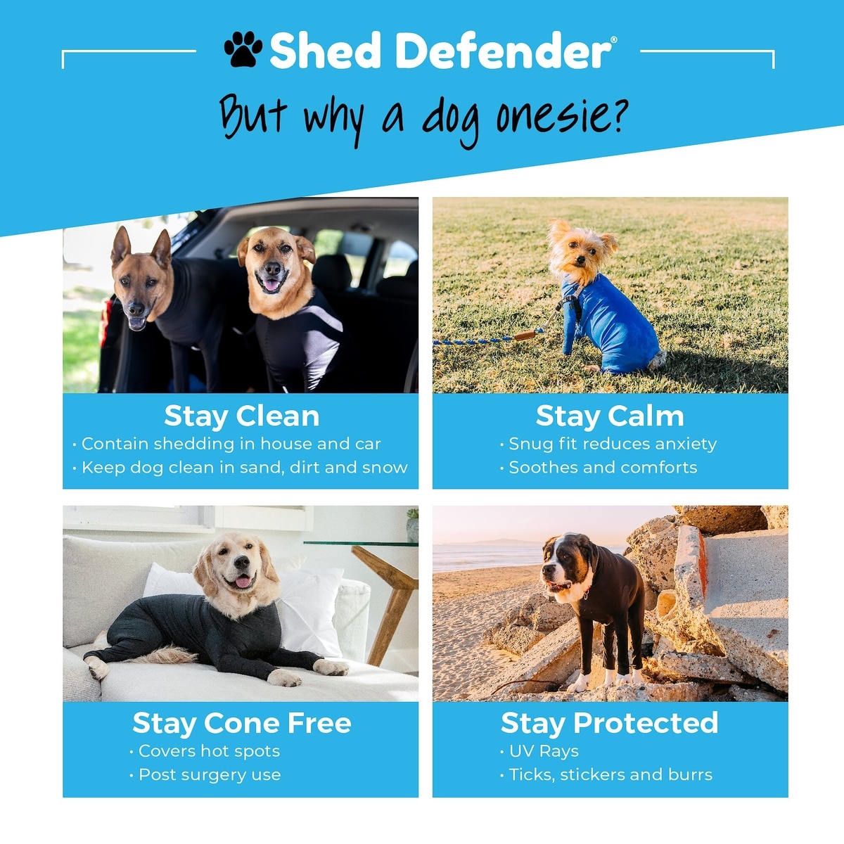 SHED DEFENDER Original Dog Onesie, Heather Grey, Small - Chewy.com