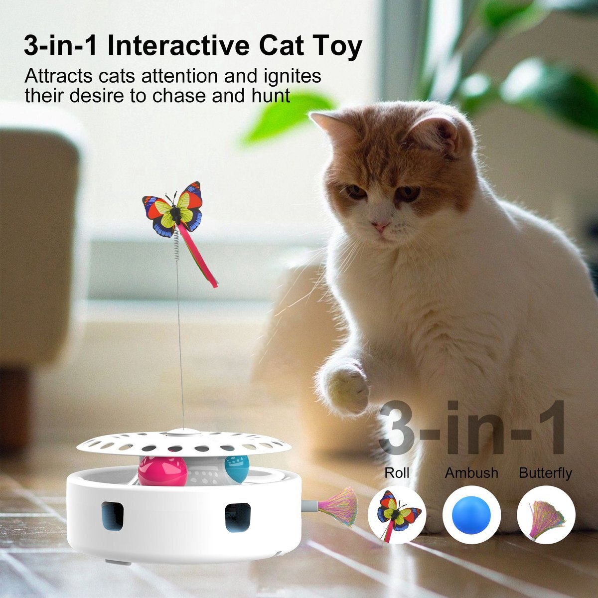 SHELE 3 in 1 Smart Interactive Ball Cat Toy, White, Small - Chewy.com