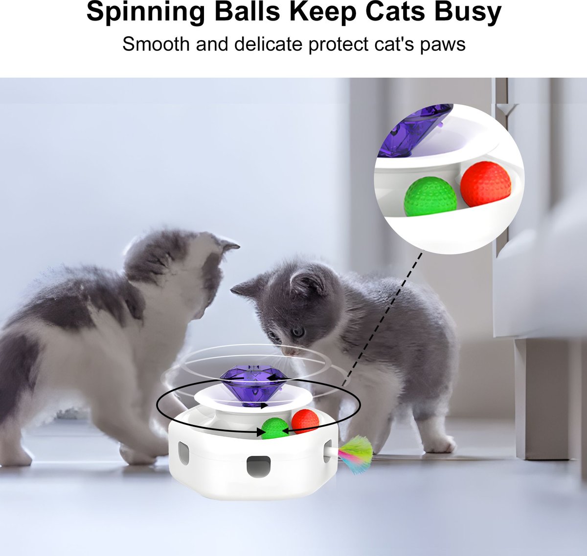 SHELE Play Purrfect 4 in 1 Interactive Rotating Wand Cat Toy, White ...