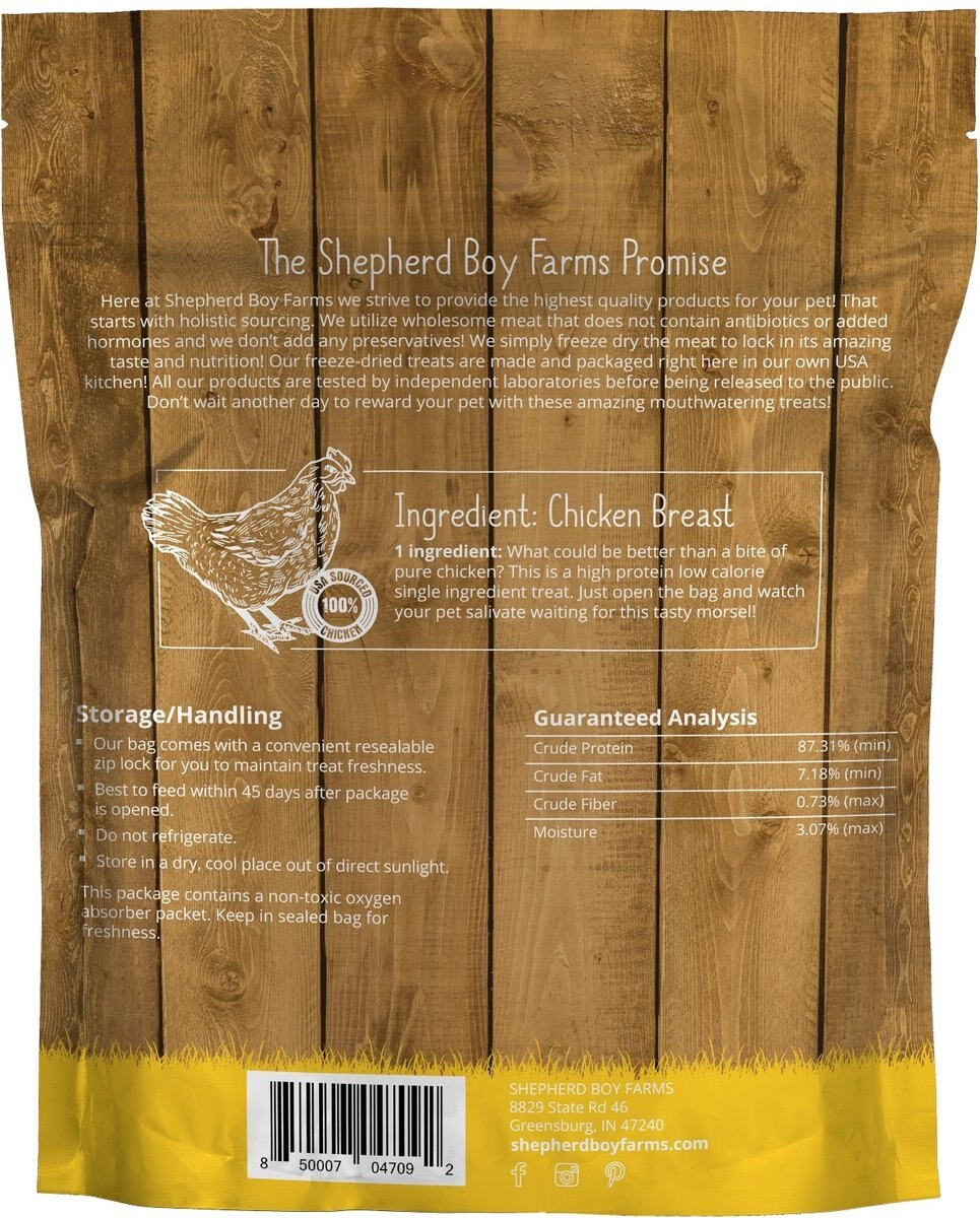 SHEPHERD BOY FARMS Chicken Breast Freeze-Dried Dog & Cat Treats, 8-oz ...